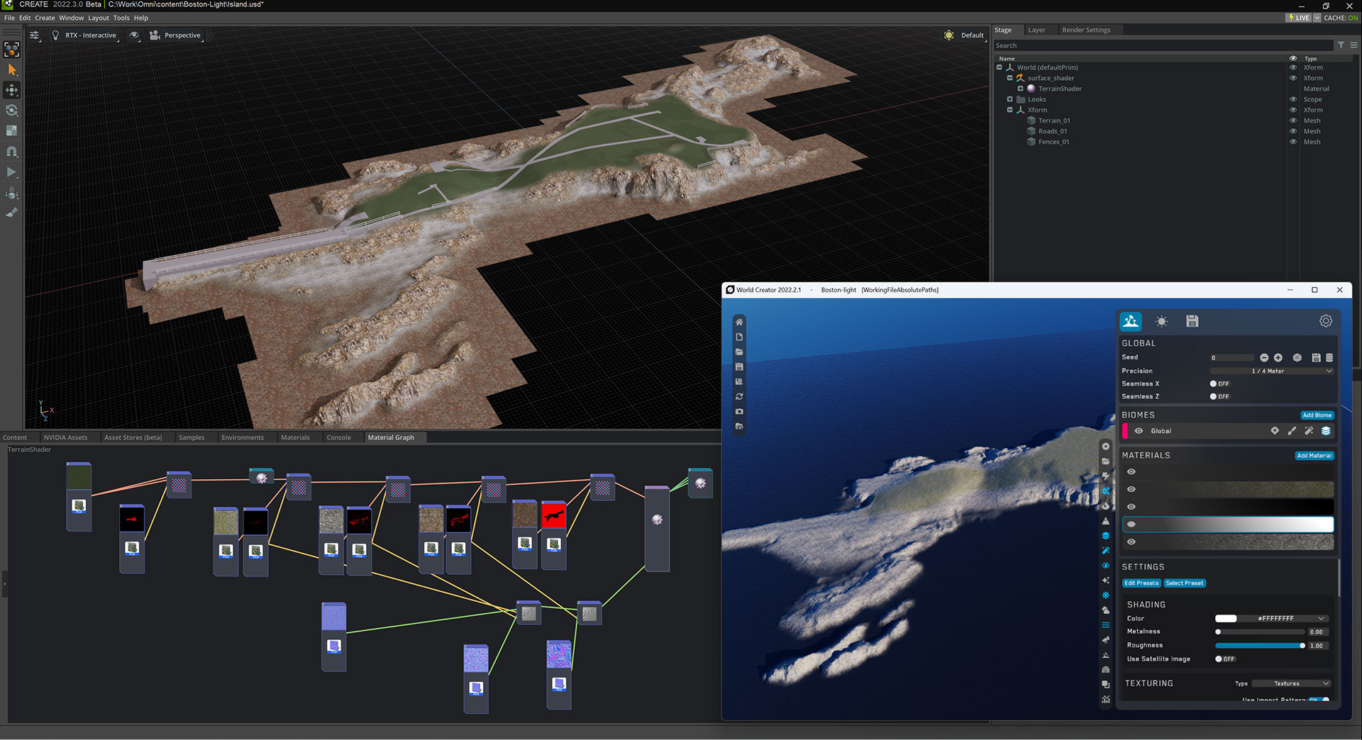 Assembling sea scene in Omniverse USD Composer